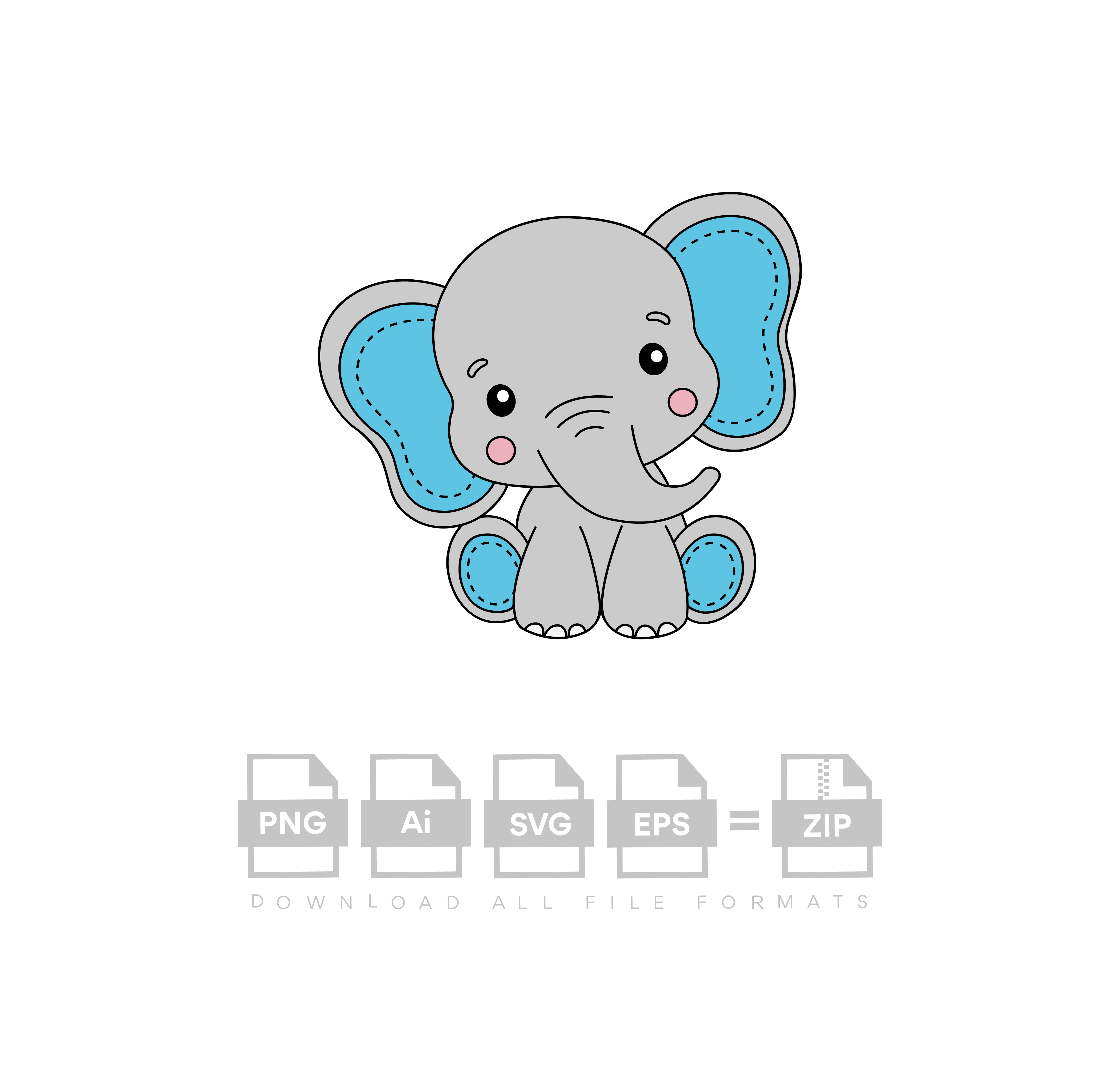 Cute Baby Elephant Cut File Cricut Vector - Design Shop by AquaDigitizing