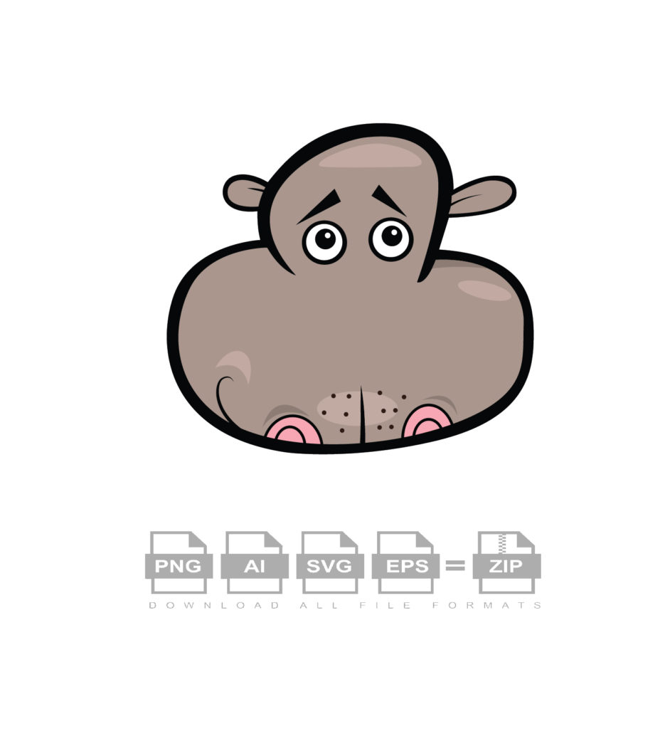 Sad Hippo Face Vector - Design Shop by AquaDigitizing