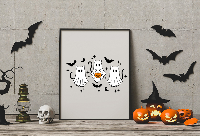 Ghost Cat Halloween Vector - Design Shop by AquaDigitizing