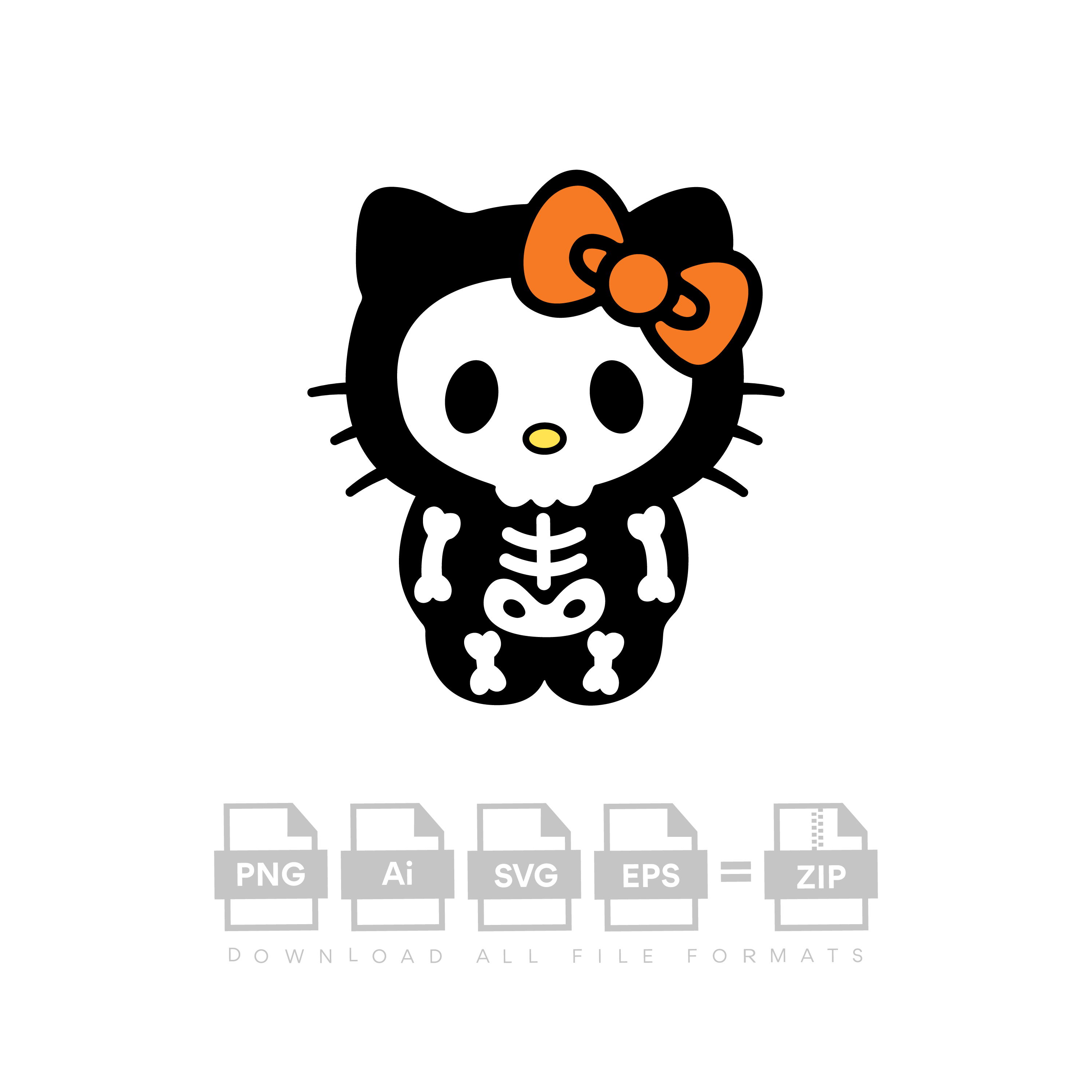 Hello Kitty Skeleton Black Halloween Cut File Cricut Vector - Design ...