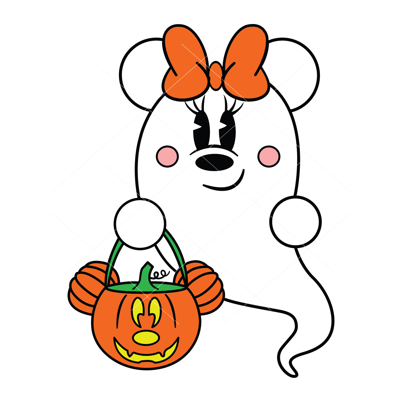 Minnie Mouse Ghost With Pumpkin Vector Halloween Vector Cut File Cricut ...