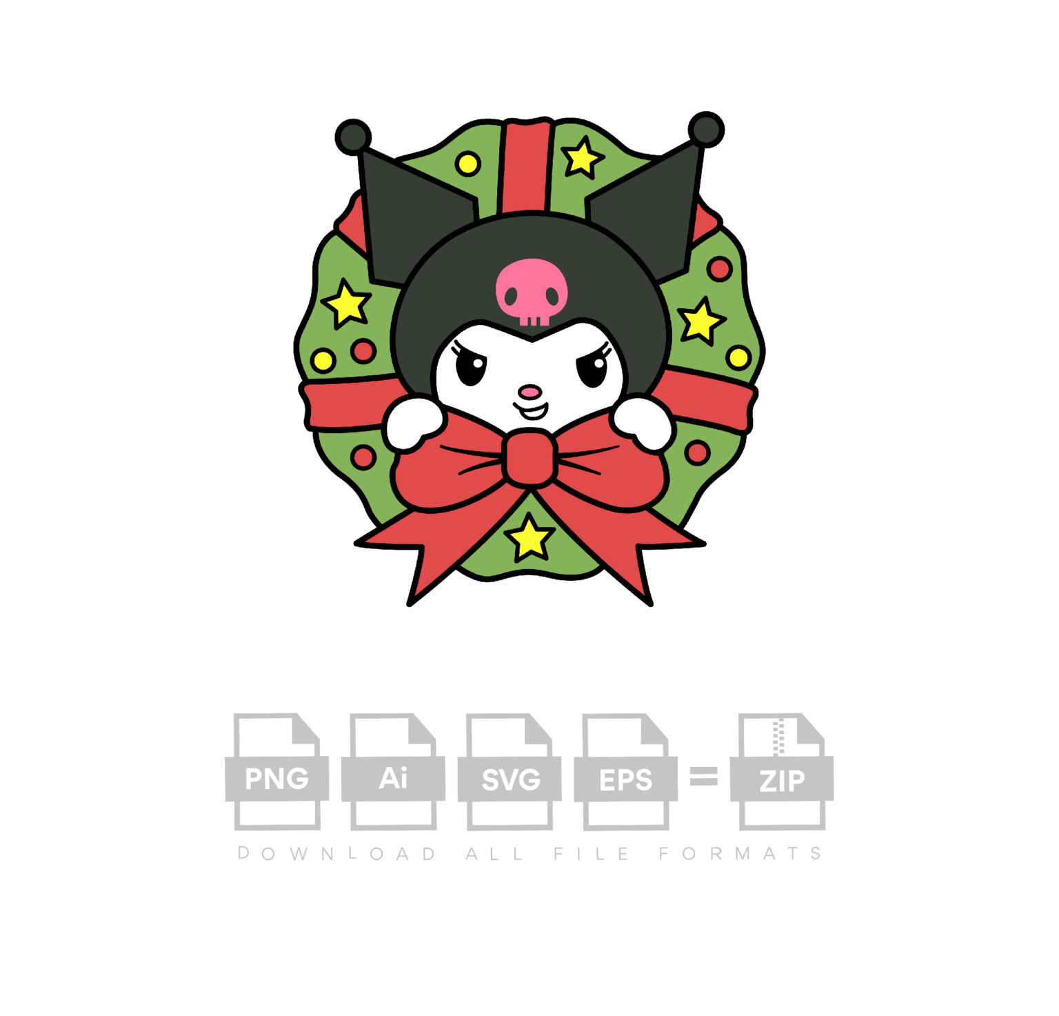 Kuromi Christmas Wreath Vector - Design Shop by AquaDigitizing