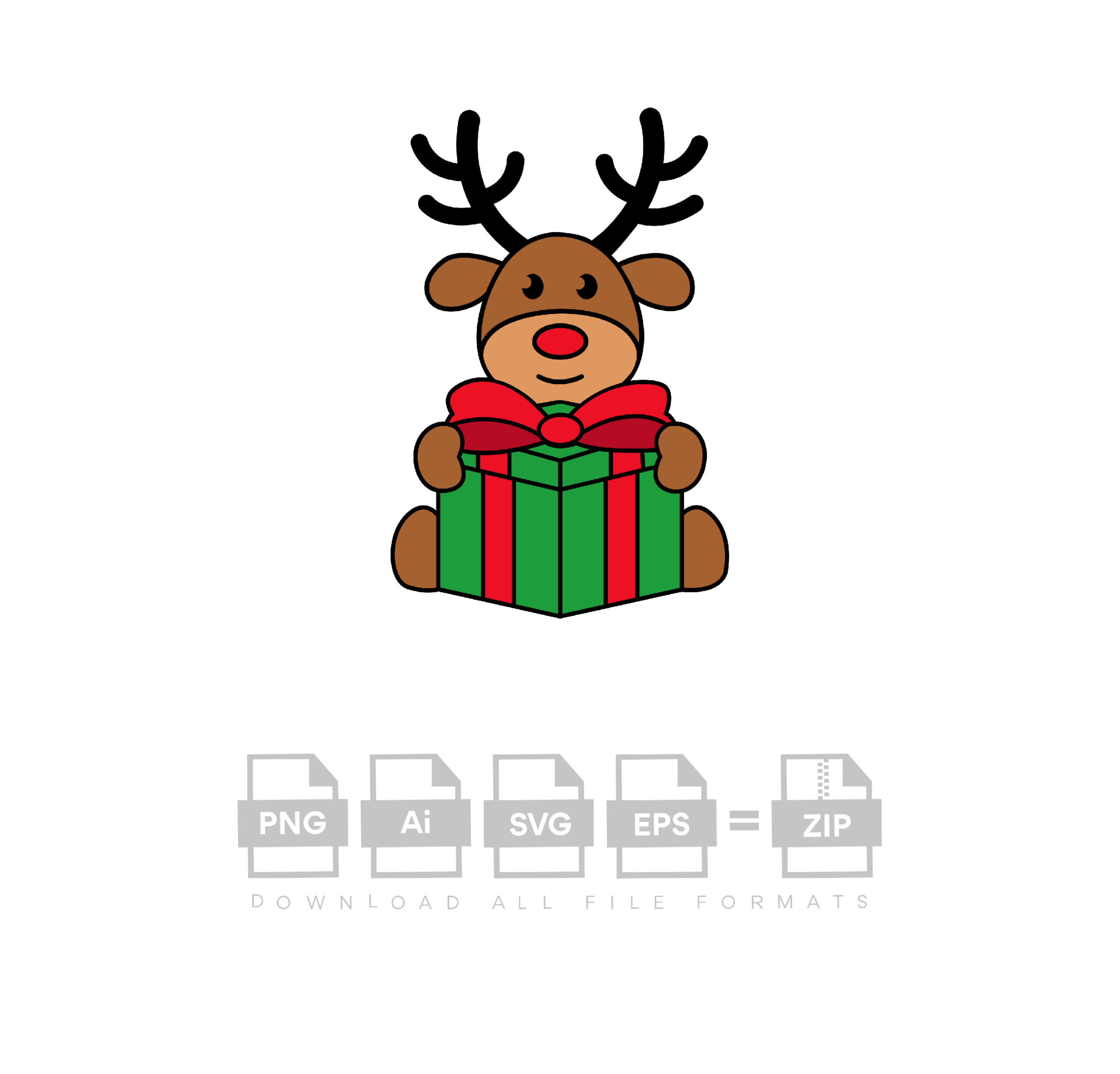 Reindeer With Christmas Gift HR Vector - Design Shop by AquaDigitizing