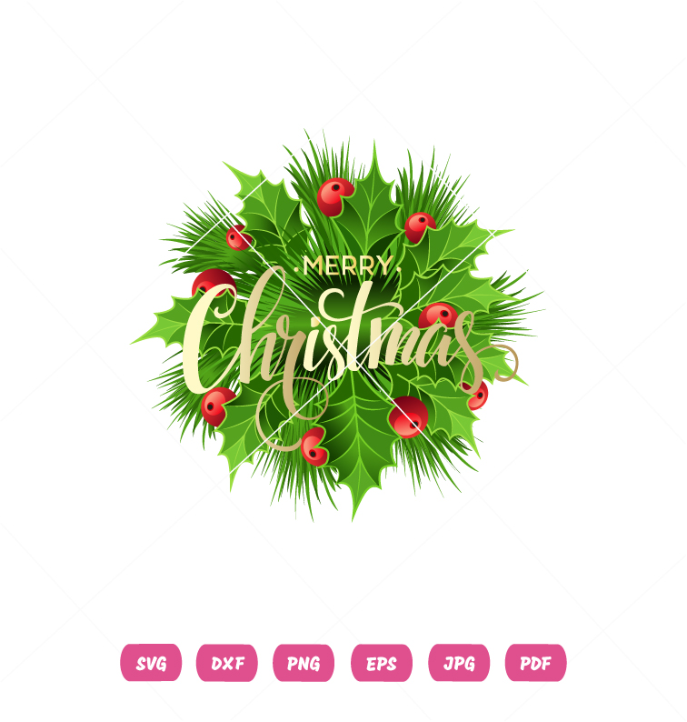 Merry Christmas With Leaves Logo Vector - Design Shop by AquaDigitizing